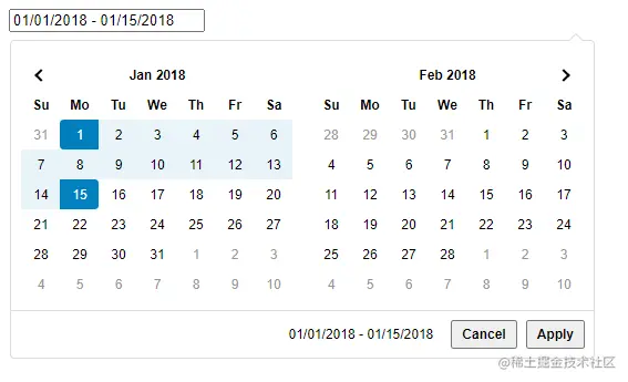 Date Range Pickerdate Range Picker是用于选择日期范围，日期和时间的javascript 掘金 1253