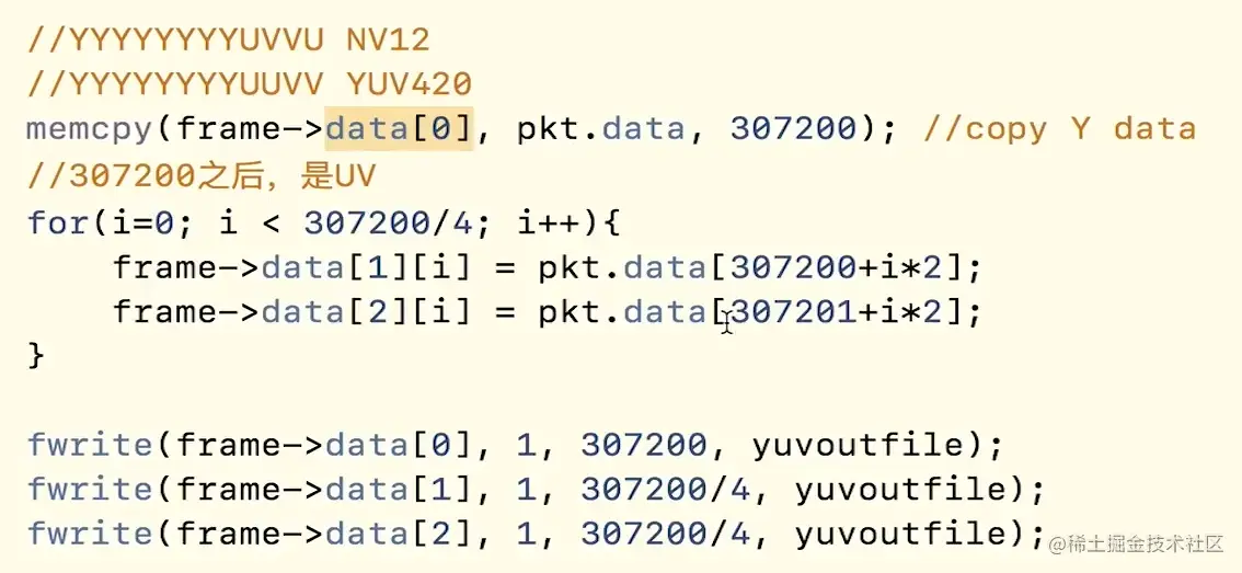 手工将NV12转YUV420P,及YUV420P文件写入操作涉及到技术点: 使用AVPacket中的数据,用它转成一帧A - 掘金