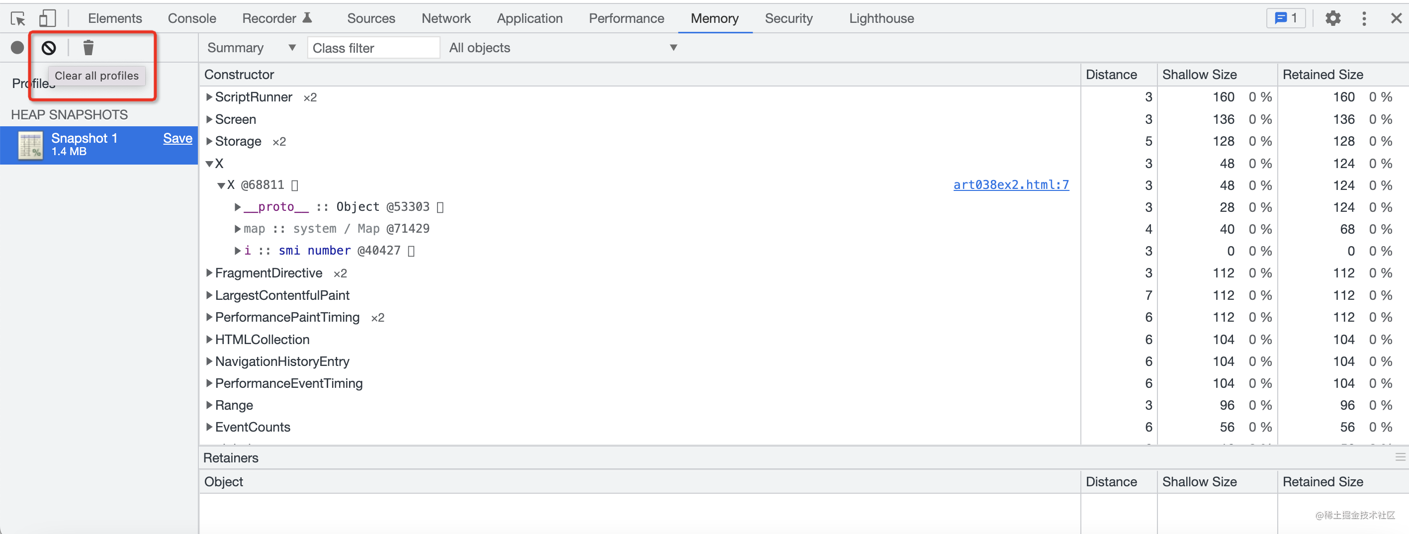 The Memory Profiler - heap snapshot - 掘金