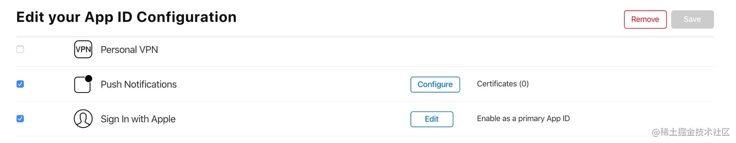 Uni-App 苹果登录的实现(code)一、前言 当然，配置苹果登录前，需要你的App ID 勾选了苹果登录功能，而且 - 掘金