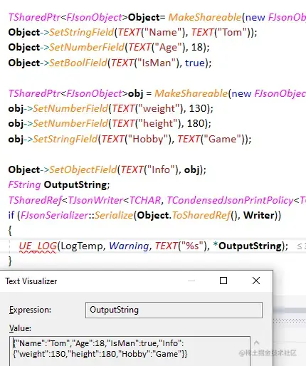【转载】UE4 C++ 相关 Json 操作读取 Json 数据，解析 Json 数组 Json 格式示例： 使用内置的 - 掘金