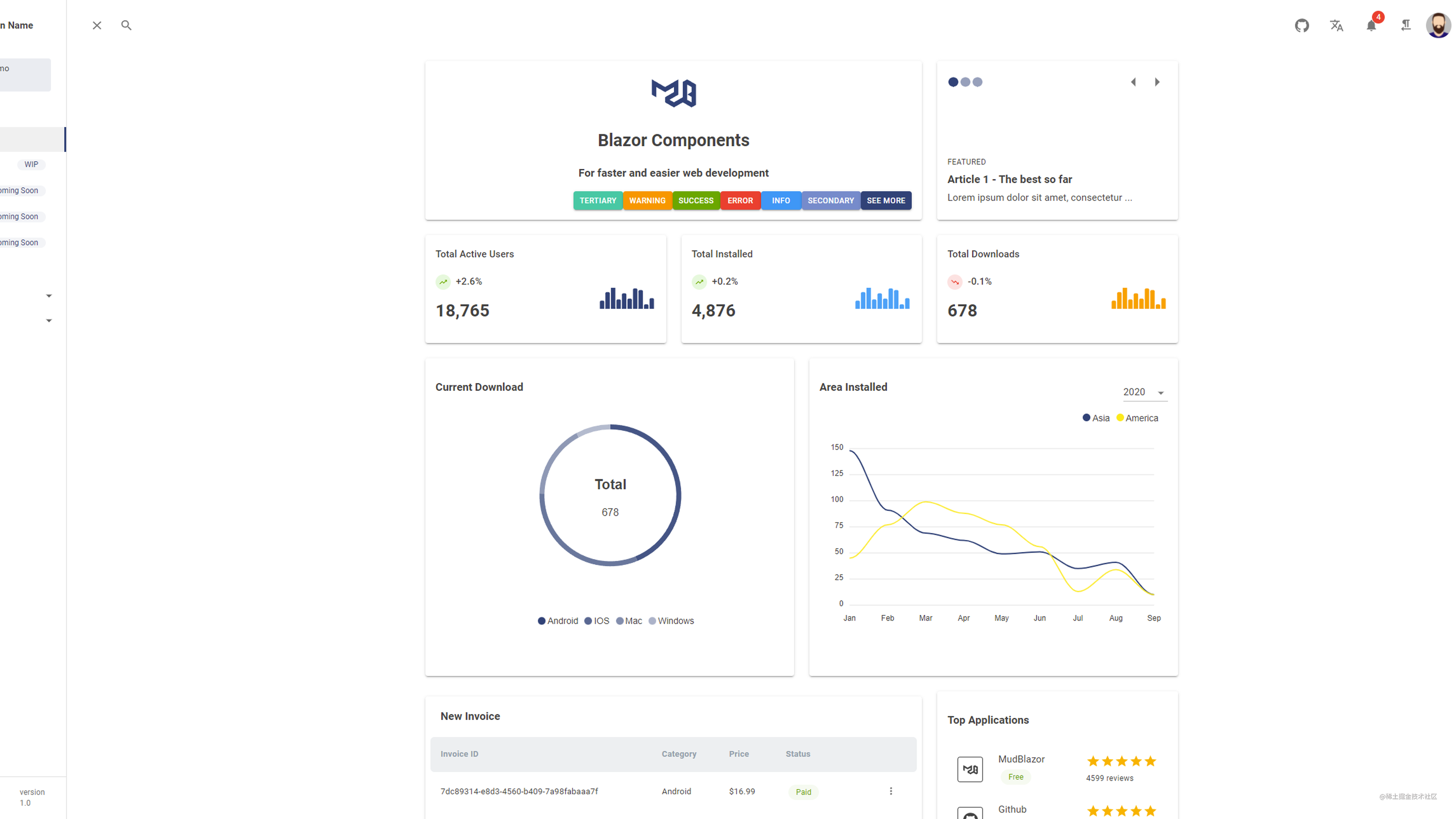 Blazor Dashboard Admin应用开发框架 - 掘金