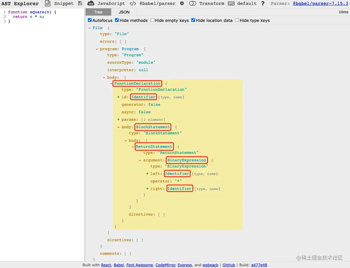 Babel & AST（抽象语法树）Babel 是一个 JavaScript 编译器，主要用于将 ECMAScript - 掘金