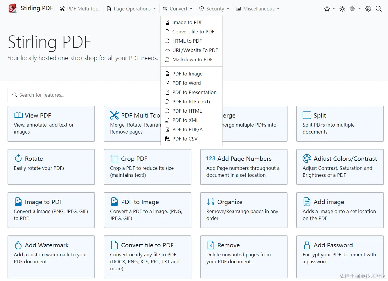 使用 Docker 部署开源 Stirling PDF 来集成 PDF 转档功能最近，Stirling PDF（一种自托 - 掘金