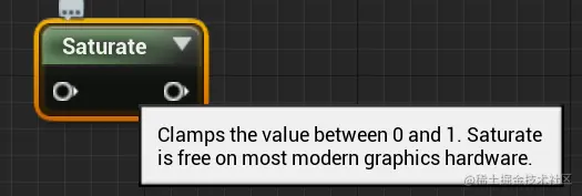 【转载】UE4 材质、蓝图节点及用法笔记材质基础节点 Saturate 此节点就是特殊版本的 Clamp，夹断在 0-1 - 掘金