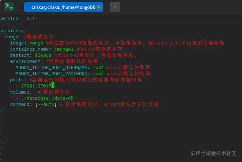 数据库 Mongodb Linux下 Mongodb的docker Compose的安装及初始化linux下 Mon 掘金 