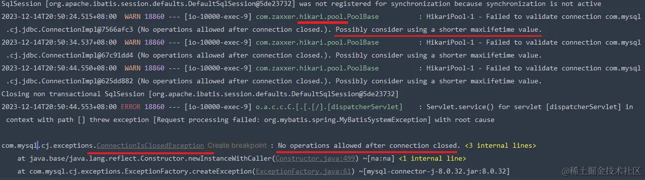 springboot报错：No operations allowed after connection closed - 掘金