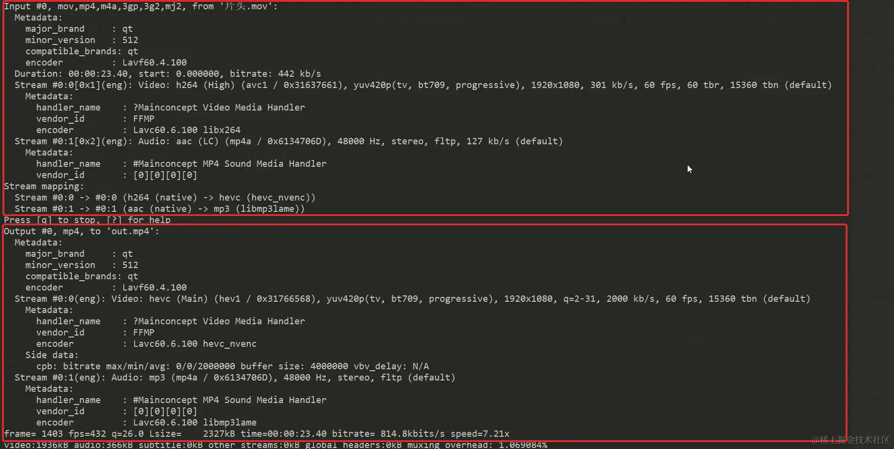 ffmpeg使用指南ffmpeg是最常用的视频音频处理软件，本文对视频的组成、编码、流等概念进行了介绍。并展示了ffmp - 掘金