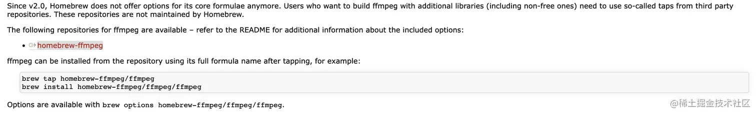 FFmpeg 安装(MacOS + Homebrew)MacOS环境下通过HomewBrew安装FFmpeg 通过bre - 掘金