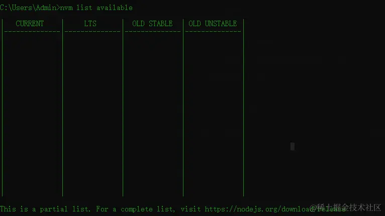 nvm list available结果为空问题： 下载、安装nvm，使用nvm list available的时候发现 - 掘金